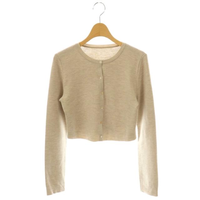 【中古】フォクシー FOXEY ウールクルーネックカーディガン ニット クロップド 38 グレージュ 35789 レディース
