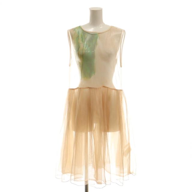 【中古】アメリヴィンテージ MARGOT GEL ART DRESS チュールワンピース シアー M ピンクベージュ グリーン /CX ■OS