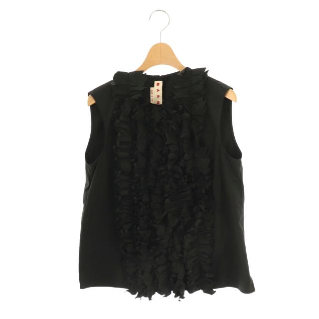 【中古】マルニ MARNI 25SS TTMA0398A0 UTC478 フロントフリルノースリーブブラウス 40 ブラック /ES ■OS
