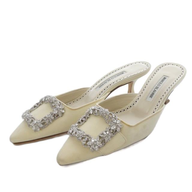 【中古】マノロブラニク MANOLO BLAHNIK MAYSALE BRIDAL ミュールパンプス ハイヒール サテン 36.5 アイボリー