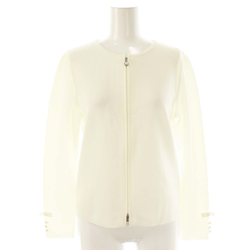 【中古】エムズグレイシー M'S GRACY 25年製 袖リボン ジップアップ カーディガン ニット 40 ホワイト レディース