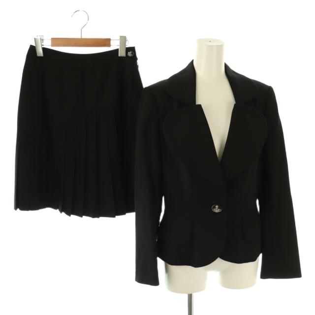 【中古】ヴィヴィアンウエストウッドレッドレーベル セットアップ テーラードジャケット スカート 膝丈 プリーツ 2 黒