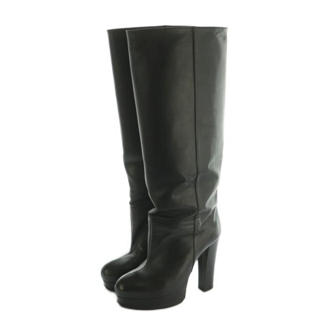 【中古】グッチ ロングブーツ プラットフォーム ハイヒール レザー 37 24.0cm 黒 ブラック 589785 ■OS レディース