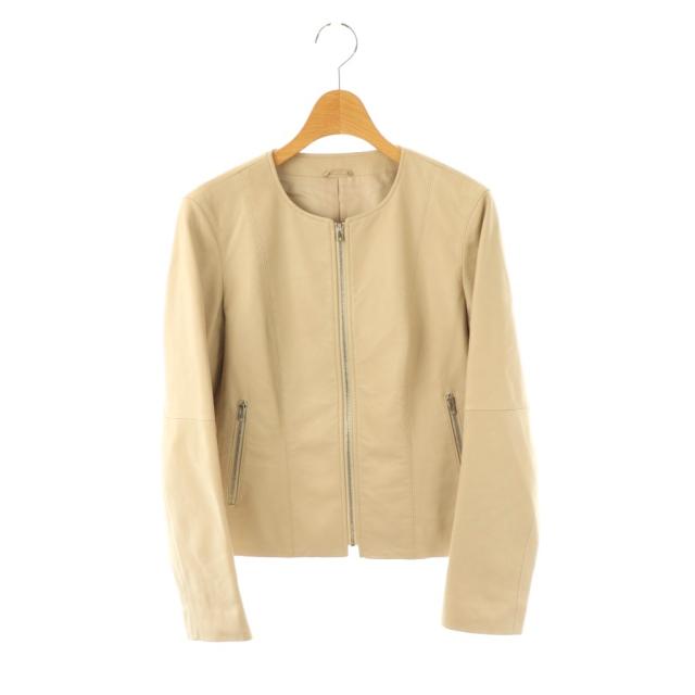 【中古】アナイ ANAYI ラムレザーノーカラージャケット 総裏地 36 ベージュ /DO ■OS レディース