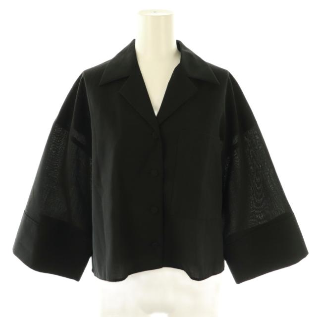 【中古】エンフォルド ENFOLD 25AW OPEN-COLLAR CROPPED SHIRT オープンカラーシャツ 38 ブラック