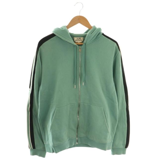 【中古】エルメス HERMES ランH ジップフーディーパーカー フード 裏起毛 XL ミントグリーン ブラック ホワイト 21-5740 /DO ■OS メンズ