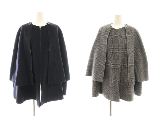 【中古】ドゥロワー Drawer リバーシブル ウールポンチョコート チェック アウター 36 ブラック レディース