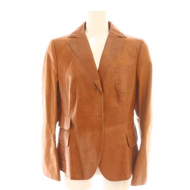 【中古】アクリス AKRIS ラムレザージャケット テーラード 総裏地 US8 ブラウン /CX ■OS レディース
