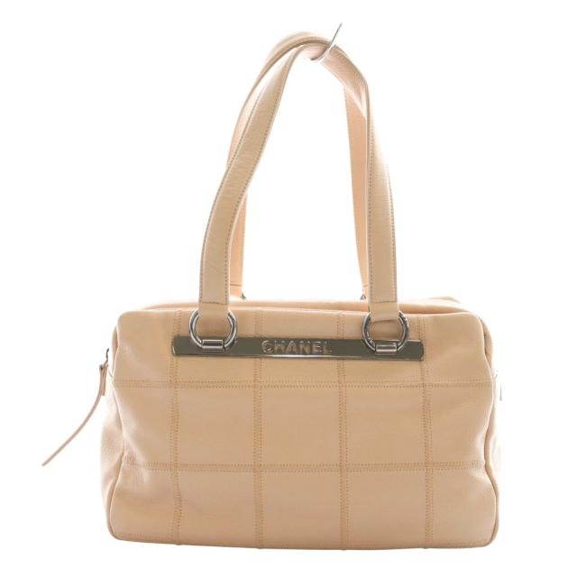 【中古】シャネル CHANEL 9番台 チョコバー ソフトキャビアスキン トートバッグ ハンド ピンクベージュ /AQ ■OS