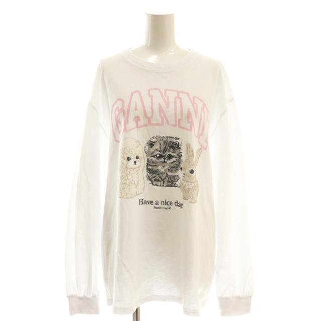 【中古】ガニー GANNI 25AW Re-cut Heavy Jersey Animals Long sleeve カットソー Tシャツ M ホワイト レディース