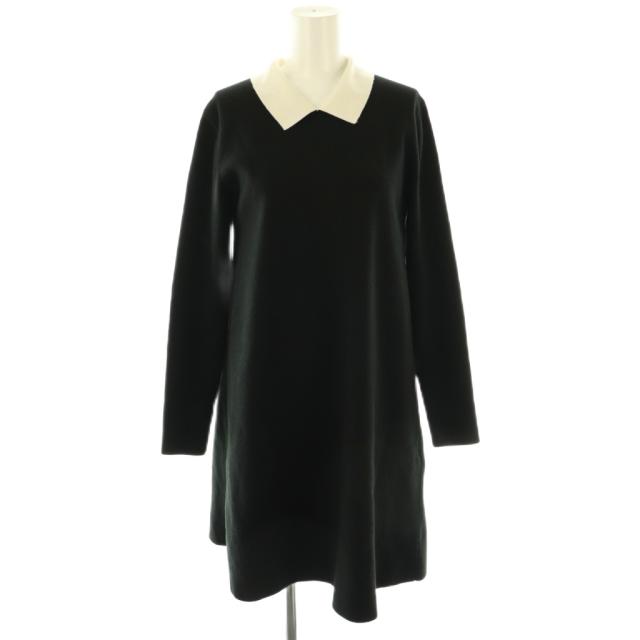 【中古】セルフォード CELFORD 25AW 衿付きAラインニットワンピース ひざ丈 36 ブラック ホワイト レディース