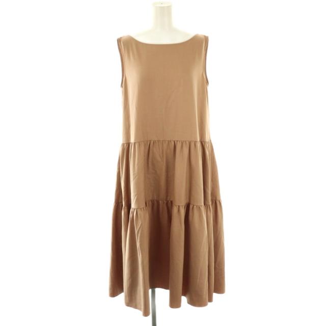 【中古】フォクシーニューヨーク 23年 ティアードワンピース ロング ノースリーブ 42 ピンクベージュ 43853 /DO