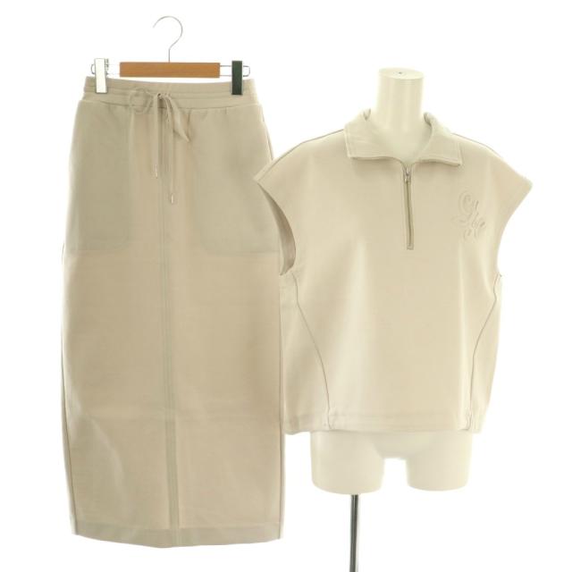 【中古】ルーニィ LOUNIE ハーフジップカットソー タイトスカート セットアップ 36 ライトグレー /CX ■OS レディース
