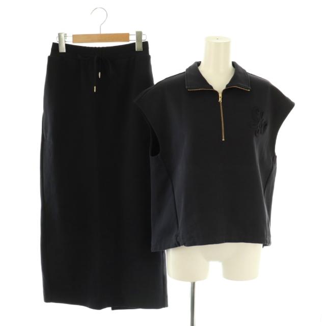 【中古】ルーニィ LOUNIE セットアップ ハーフジップカットソー タイトスカート ロング 36 ダークネイビー