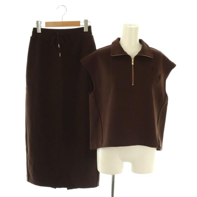 【中古】ルーニィ LOUNIE ハーフジップカットソー タイトスカート セットアップ 36 ブラウン /CX ■OS レディース