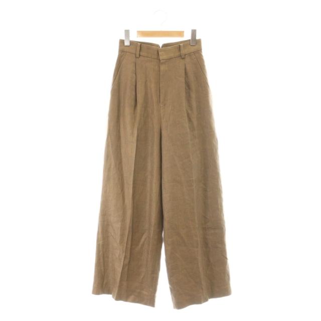 【中古】プルミエアロンディスモン 1er Arrondissement 25SS リネンツイルトラウザー パンツ ワイドパンツ 36 モカ