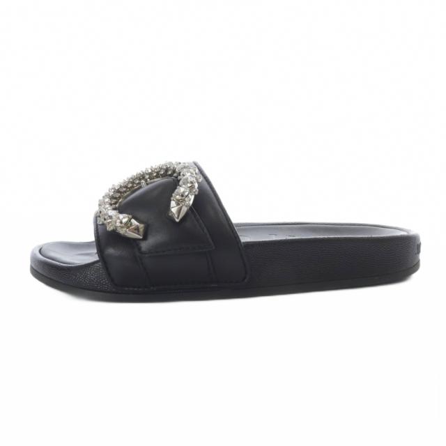 【中古】ジミーチュウ JIMMY CHOO FALLON サンダル フラット ビジュー レザー 35 ブラック /YO25 レディース