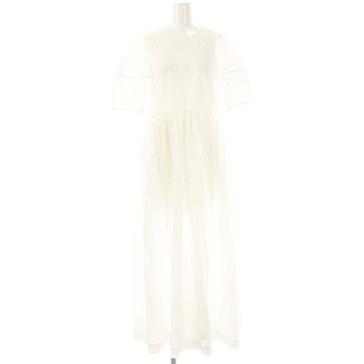 【中古】デザインワークス DESIGNWORKS ×翁安芸 袖ボリュームシャンブレーワンピース ギャザー 38 ホワイト /CX ■OS