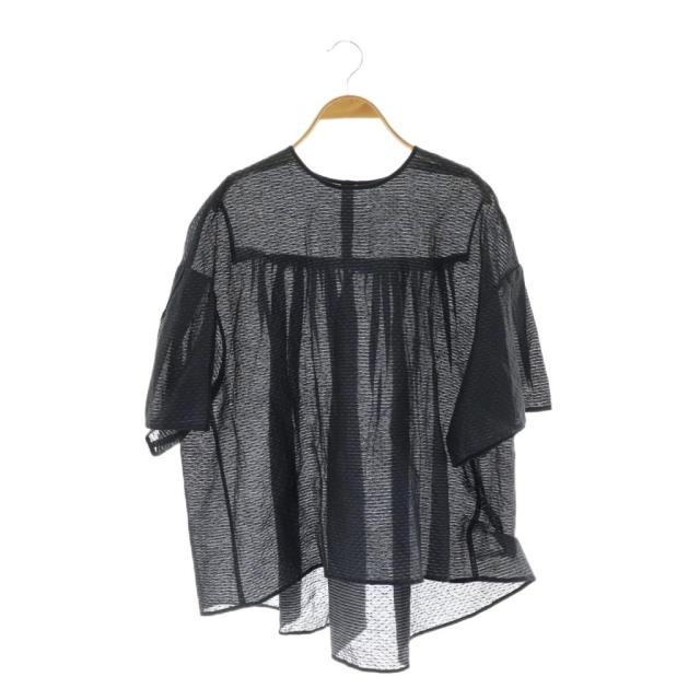 【中古】ドゥロワー Drawer ジャガード バック ギャザー ブラウス 五分袖 38 紺 ネイビー /AT ■OS レディース