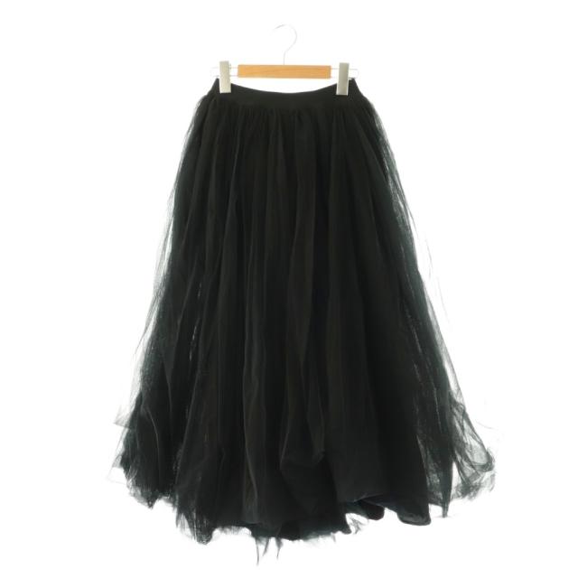 【中古】未使用品 ツル バイ マリコオイカワ Odille ボリュームチュールスカート フレア 黒 ブラック ウエストゴム
