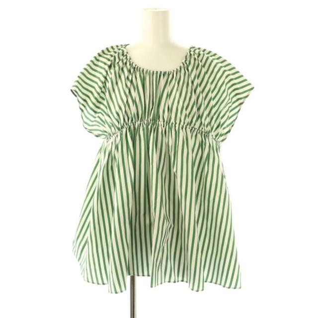 【中古】ドゥロワー グリーンストライプブラウス シャツ シルク バックリボン プルオーバー 36 緑 グリーン 白