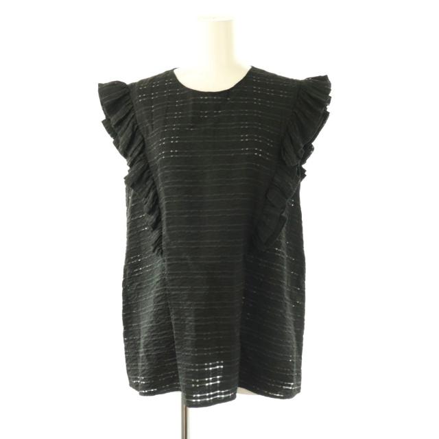 【中古】ドゥロワー Drawer チェックシアーフリルノーリーブブラウス シャツ プルオーバー 38 ブラック /CX ■OS