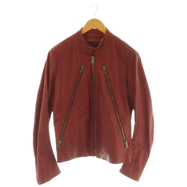 【中古】メゾンマルジェラ 14 50AM015607554 ホースレザーライダースジャケット アウター ジップアップ 44 S 赤