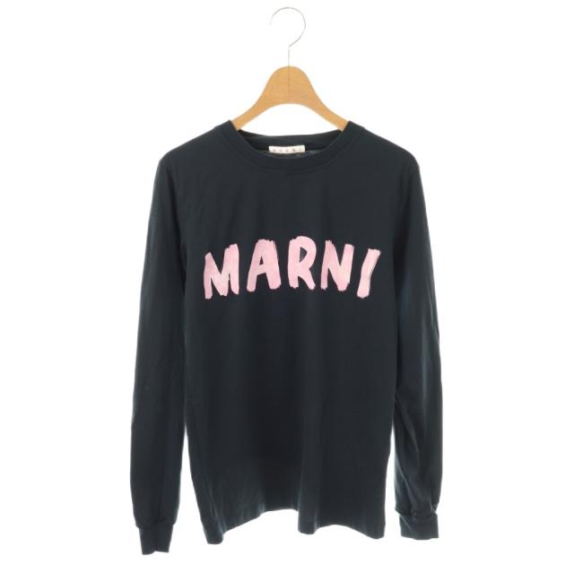 【中古】マルニ MARNI 23SS ロゴ オーガニックコットンジャージー Tシャツ カットソー 長袖 38 ネイビー /HK ■OS
