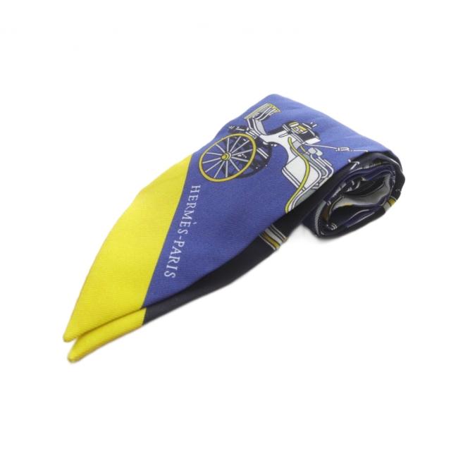 【中古】エルメス 近年モデル ツイリー VOITURES EXQUISES 精巧な馬車 スカーフ 総柄 紺 青 /SR ■OH レディース