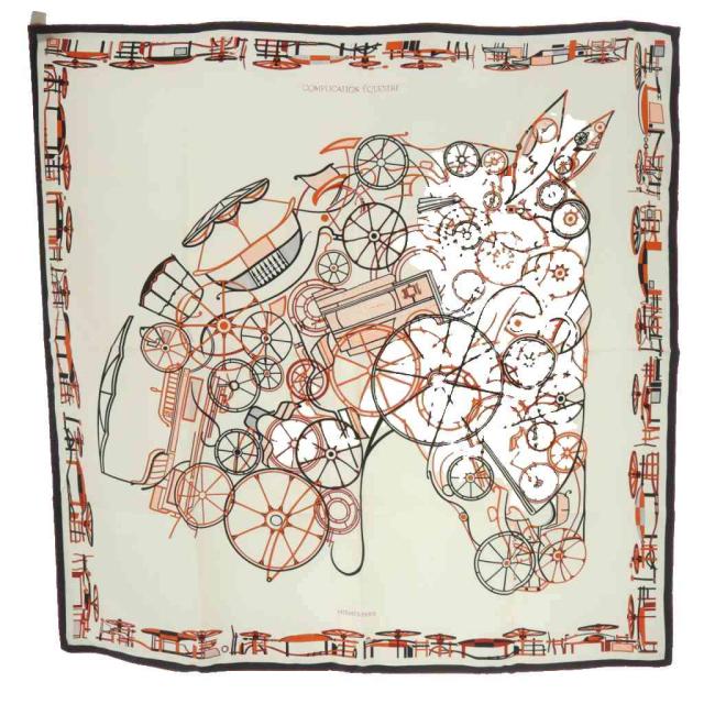 【中古】未使用品 エルメス HERMES 24AW スカーフ カレ90 コンプリケーション・エケストル クレーム / オレンジ / 黒