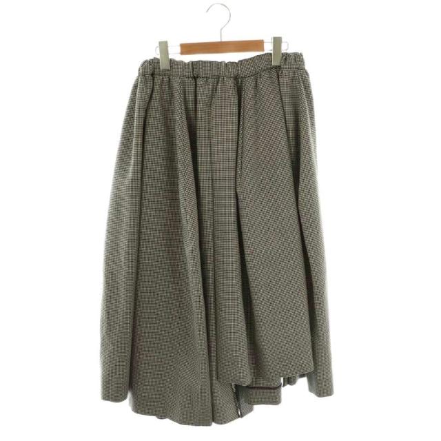 【中古】コムデギャルソン AD2023 千鳥格子 ギャザースカート フレア ロング S ブラック ホワイト GL-S016
