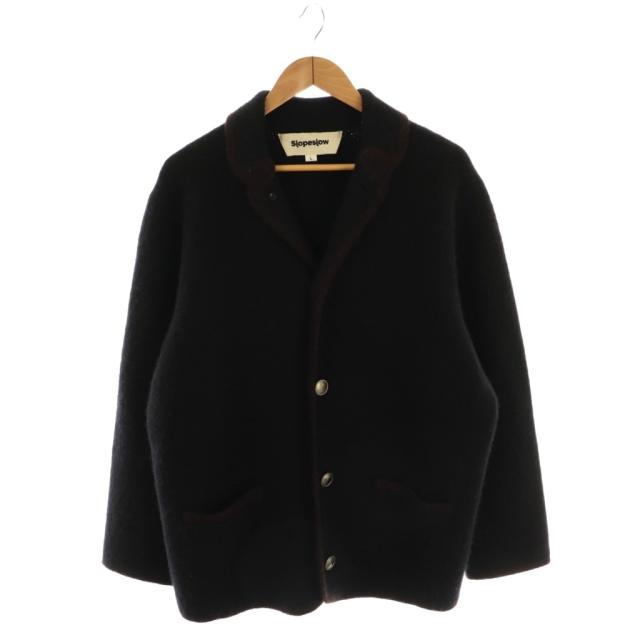 【中古】スロープスロー SLOPESLOW JACKET HFジャケットニット アウター カシミヤ L ネイビー ブラウン /CX ■OS ■AD