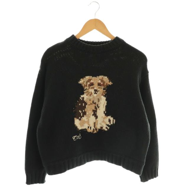 【中古】ザトゥー THE TOE Schloss Dog Knit ニット セーター 長袖 S 黒 ブラック /AT ■OS ■SH レディース