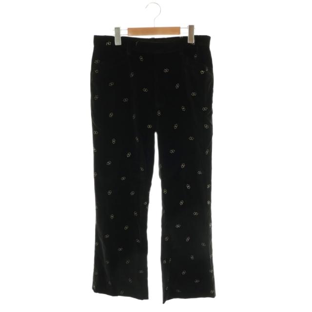 【中古】マンド mando ベルベット エンブロイダリー ノープリーツ ストレートパンツ 2 黒 ブラック