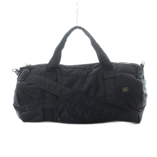 【中古】ポーター 吉田カバン タンカー ドラムバッグ ボストンバッグ 旅行 大容量 黒 ブラック オレンジ /RI ■OS