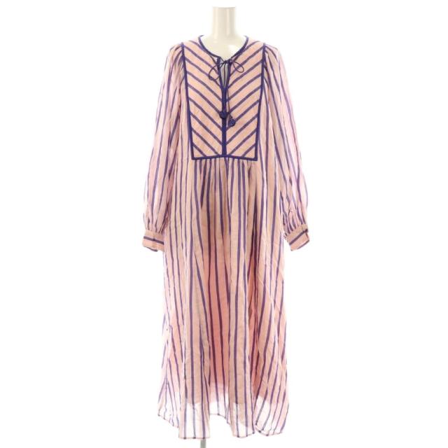 【中古】ヌキテパ NE QUITTEZ PAS! Cotton Voile Stripe Gather Dress ワンピース ストライプ S ピンク パープル