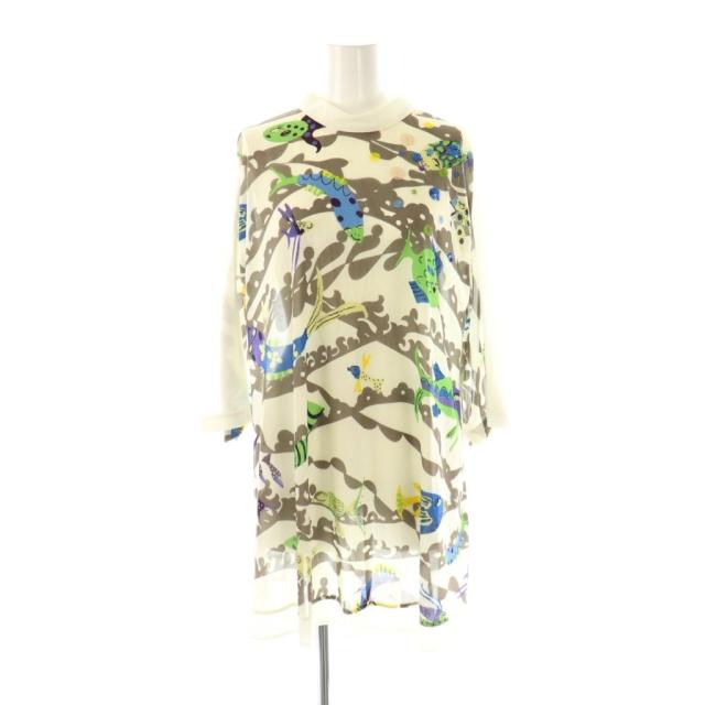 【中古】トクコプルミエヴォル TOKUKO 1er VOL 魚プリント チュール チュニック 七分袖 9 ホワイト /HK ■OS