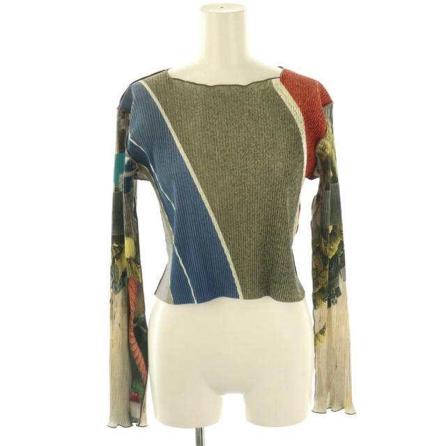 【中古】トゥードゥー todo コトハヨコザワ グラフィックプリント プリーツ カットソー グレー マルチカラー /ES