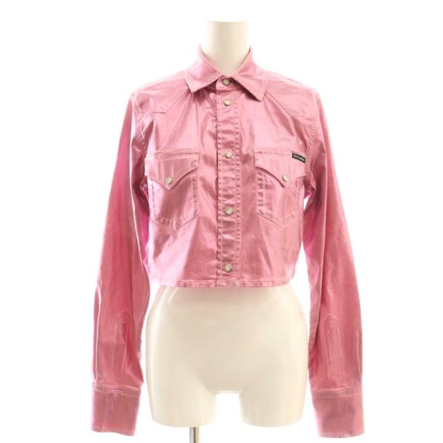 【中古】ドルチェ&ガッバーナ ドルガバ DOLCE&GABBANA DENIM クロップド メタリック シャツ 長袖 38 ピンク