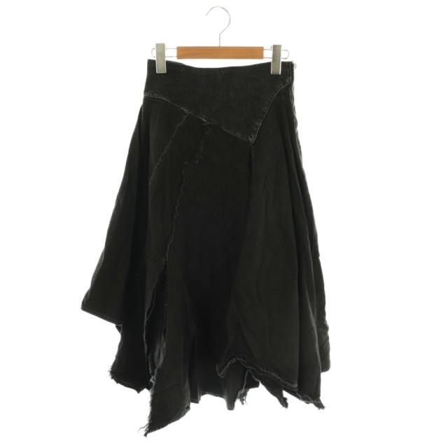 【中古】ミハラヤスヒロ MIHARA YASUHIRO デニムスカート フレア ミモレ ロング 38 黒 ブラック /AT ■OS レディース