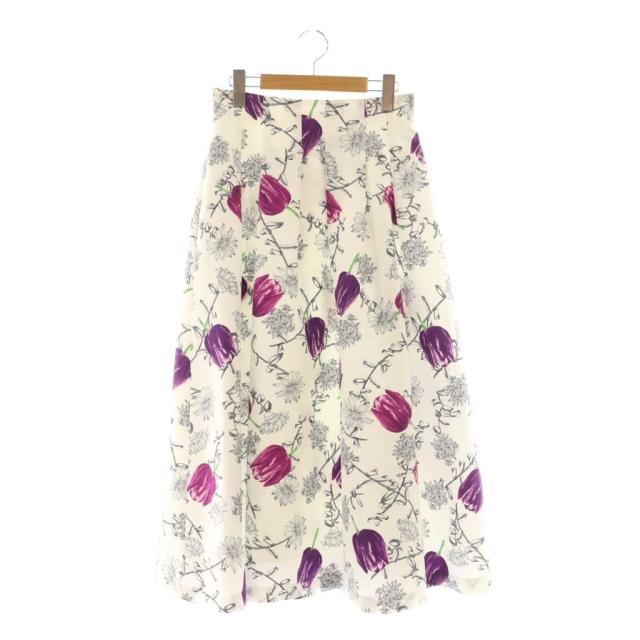 【中古】アナイ ANAYI 24SS チューリッププリントフレアスカート ロング 38 ホワイト パープル /DF ■OS レディース