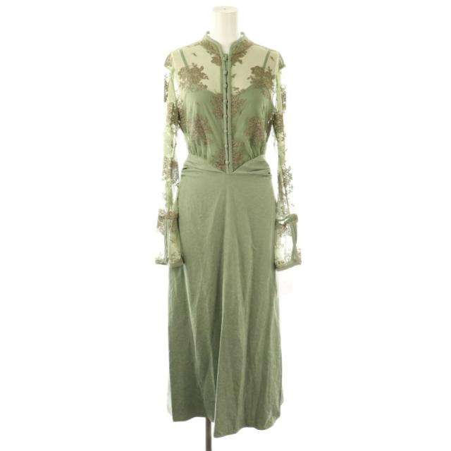 【中古】アメリ AMERI FLOWER LACE DRESS ワンピース ドレス 長袖 ロング レース S 黄緑 /NR ■OS レディース