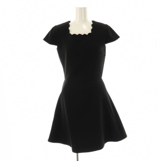 【中古】ヨーコチャン YOKO CHAN ハーフスリーブスカラップドレスワンピース ミニ 半袖 36 黒 ブラック