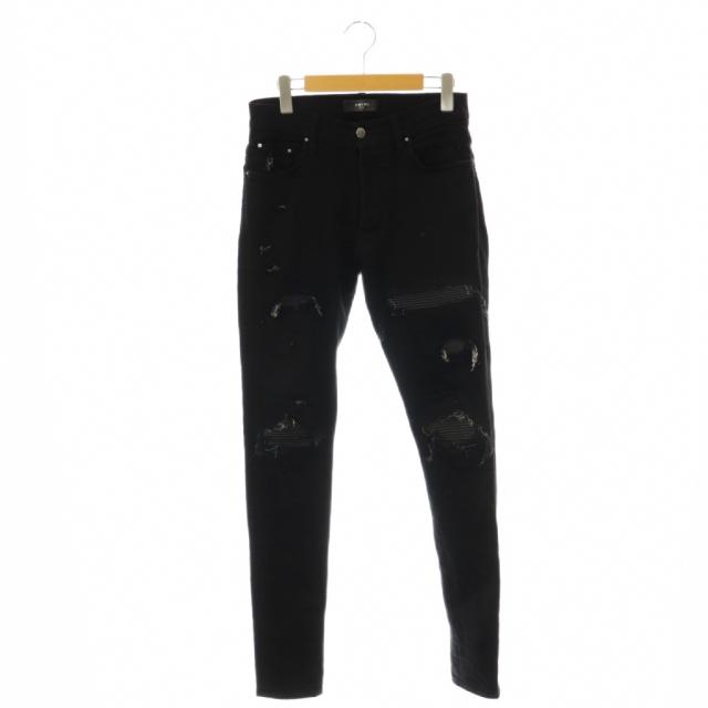 【中古】アメリヴィンテージ ダメージ加工デニム ジーンズ ボタンフライ 30 ブラック /DO ■OS ■SH レディース