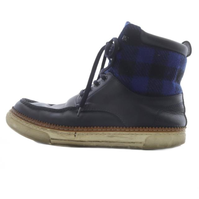 【中古】ルイヴィトン チェック切替 ハイカット スニーカー 7.5 黒 ブラック 青 FA0122 /SR ■AD メンズ