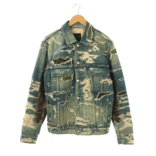 【中古】ジバンシィ GIVENCHY モールスキン デストロイ デニムジャケット ジージャン Gジャン M ブルー /ES ■OS