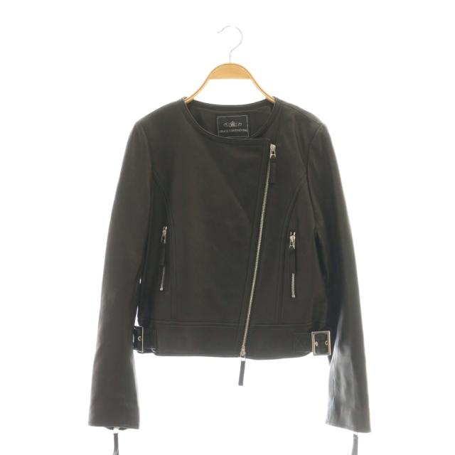 【中古】グレースコンチネンタル レースアップライダースジャケット ラムレザー ノーカラー 38 ダークブラウン /CX