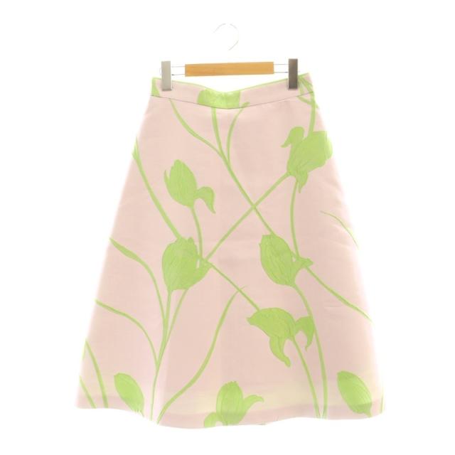 【中古】アナイ ANAYI チューリップジャガード フレアスカートシルク混 36 ピンク グリーン 緑 /CX ■OS レディース
