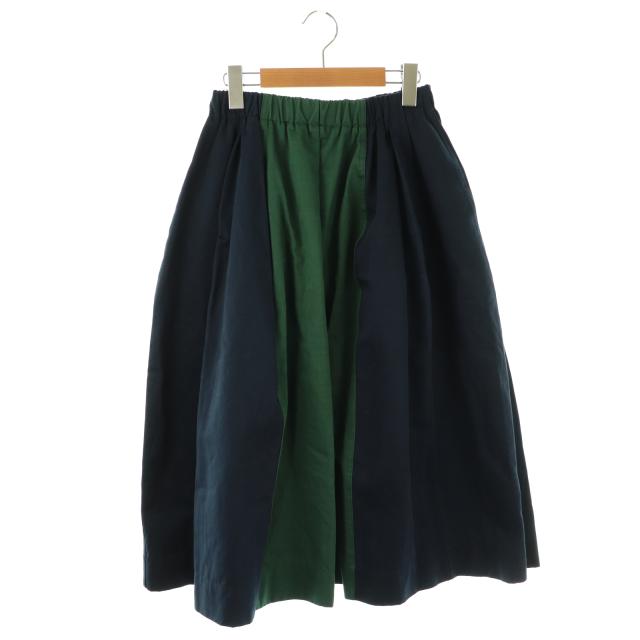 【中古】マルニ MARNI GOMAW43JQ0 バイカラーギャザースカート リネン混 38 ネイビー ダークグリーン /ES ■OS