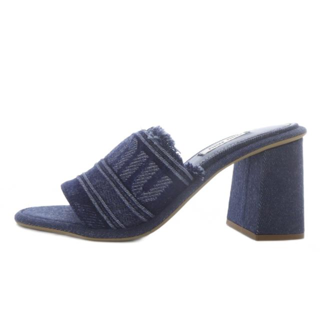 【中古】未使用品 ミュウミュウ miumiu サンダル ミュール チャンキーヒール デニム ロゴ 35.5 ネイビー 5XX553